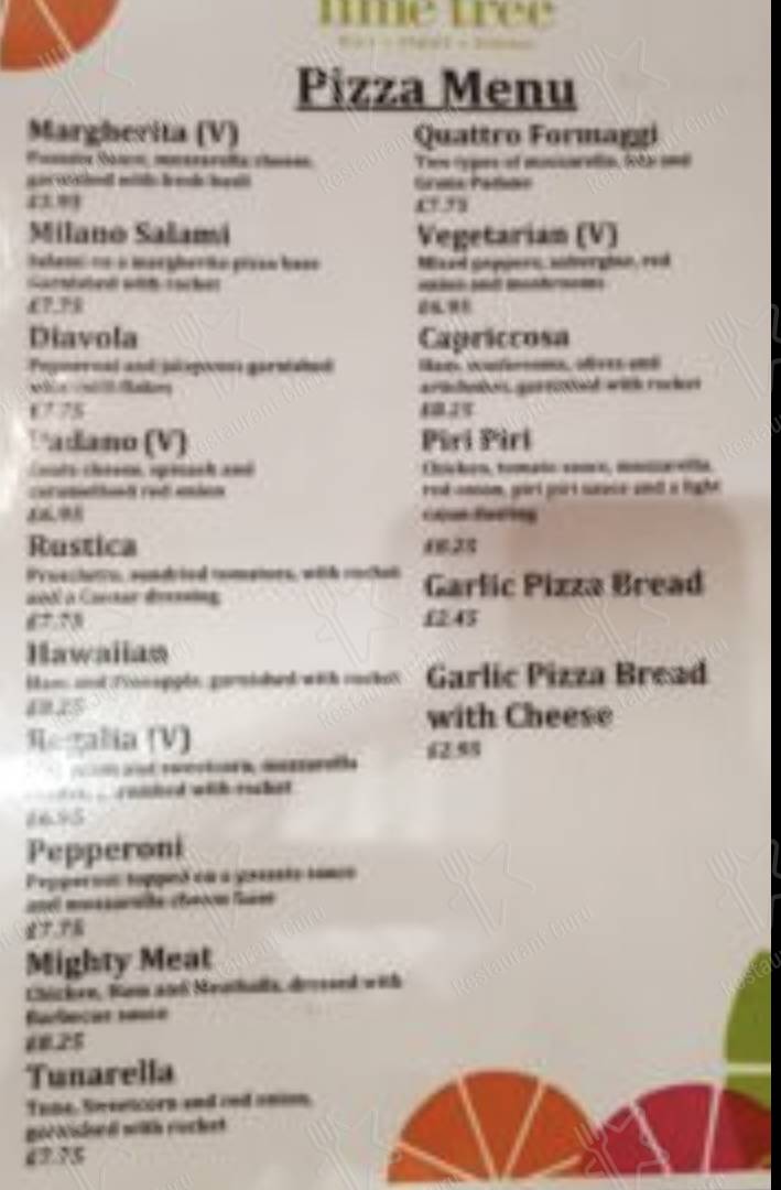 Menu at Lime Tree cafeteria, Bath