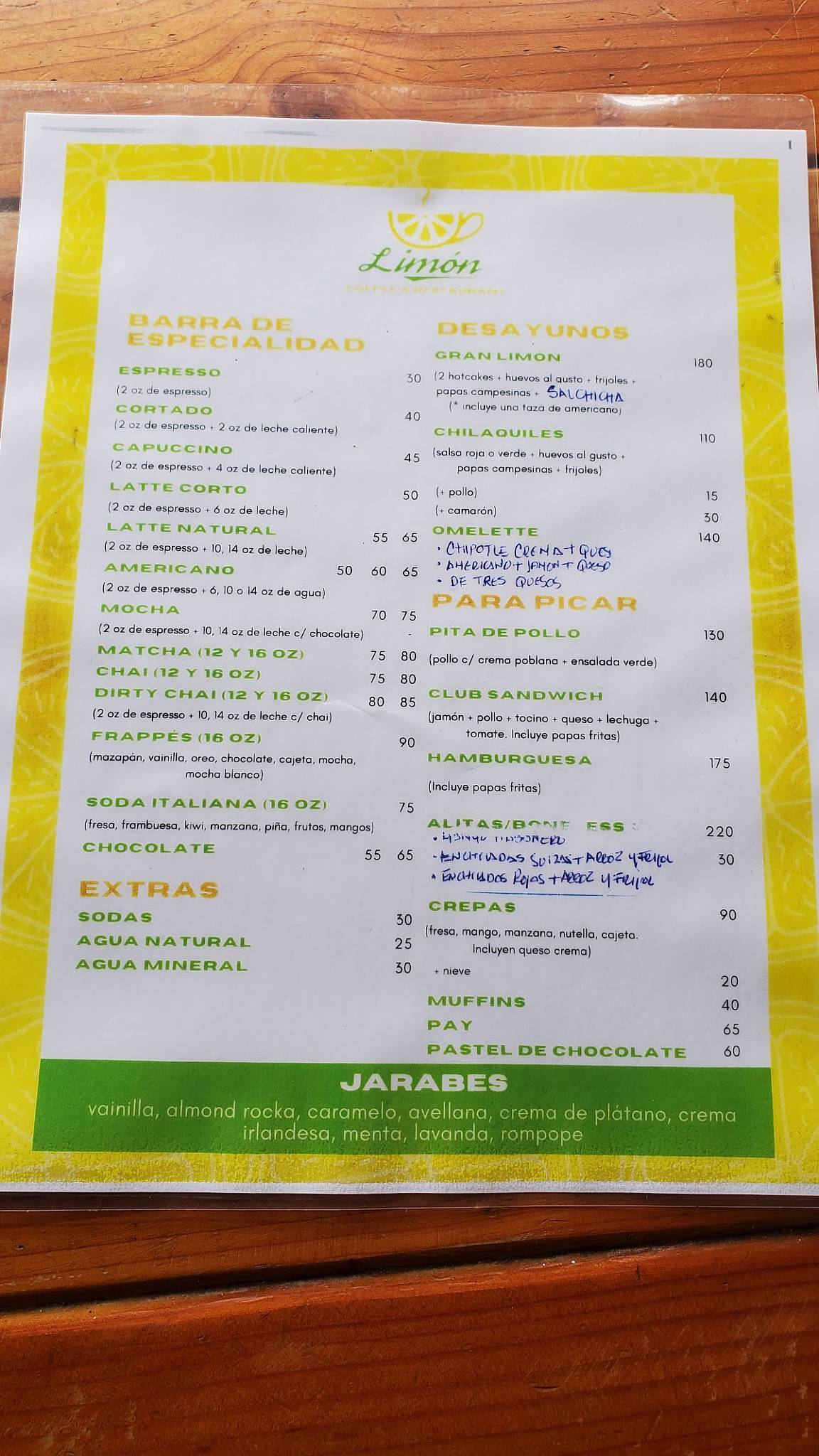 Menu at Limón Coffee & Restaurant, Tijuana
