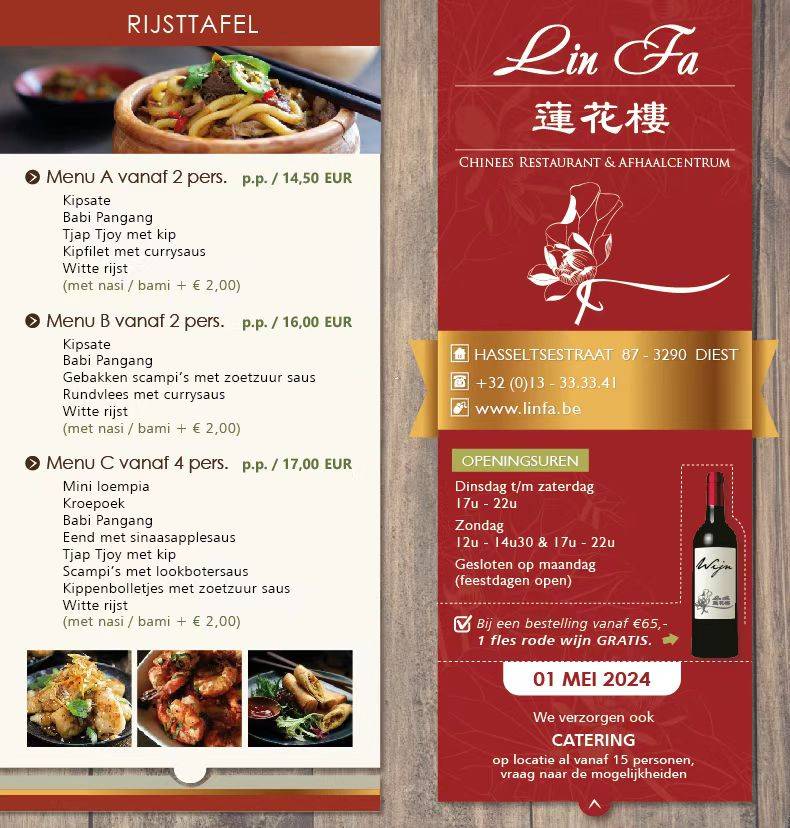 Menu au Lin Fa restaurant, Diest
