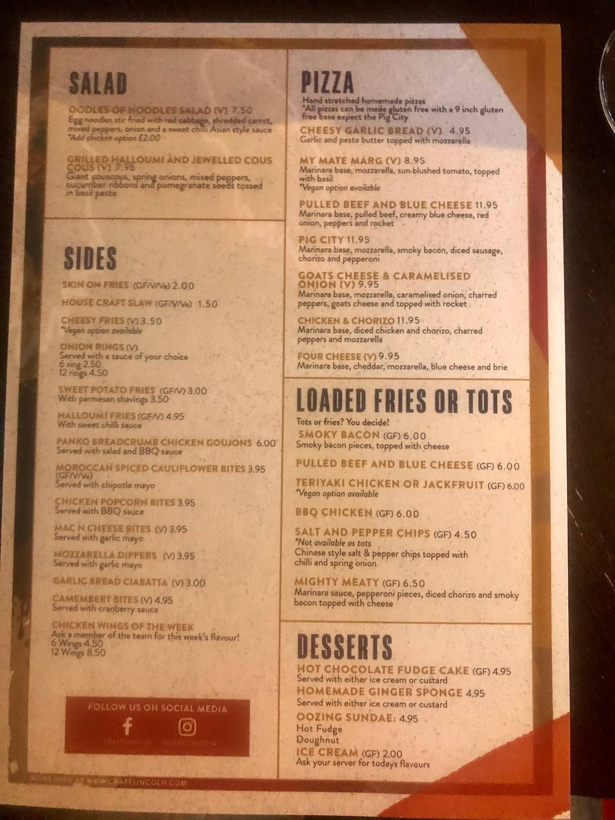 Menu at Craft lincoln pub & bar, Lincoln, 272 High St