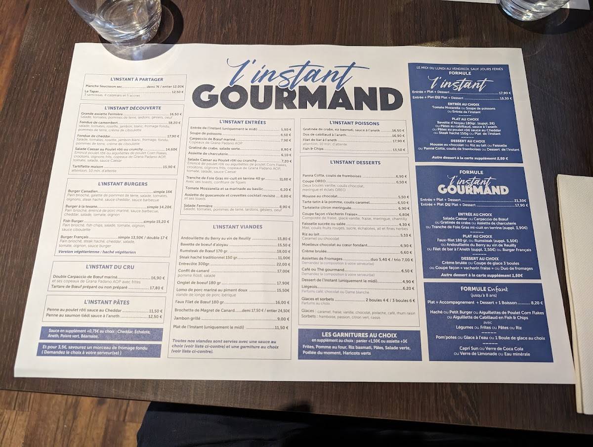 Menu au L’instant gourmand restaurant, Saint-Maur