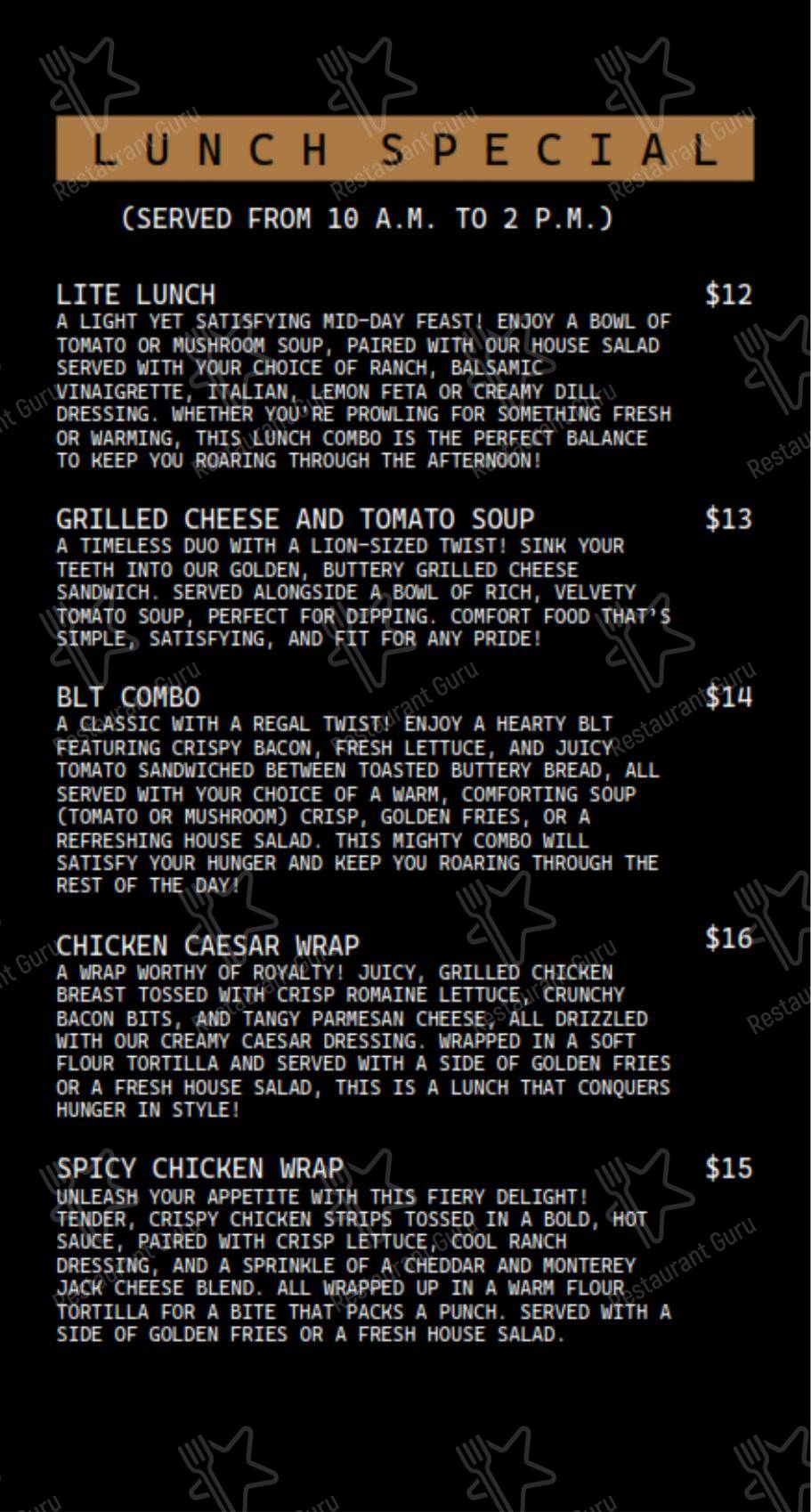 Menu at Lion Head Pub, Cochrane