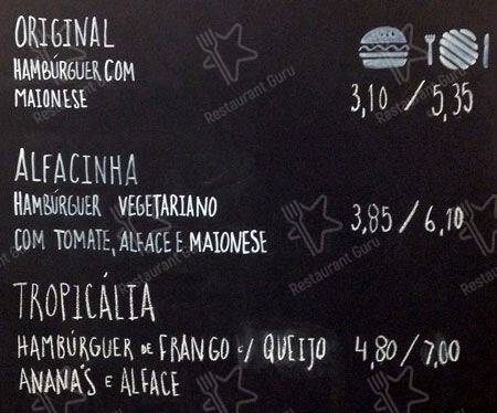 Menu at Raio Laser fast food, Lisbon, Rua Pinto Ferreira