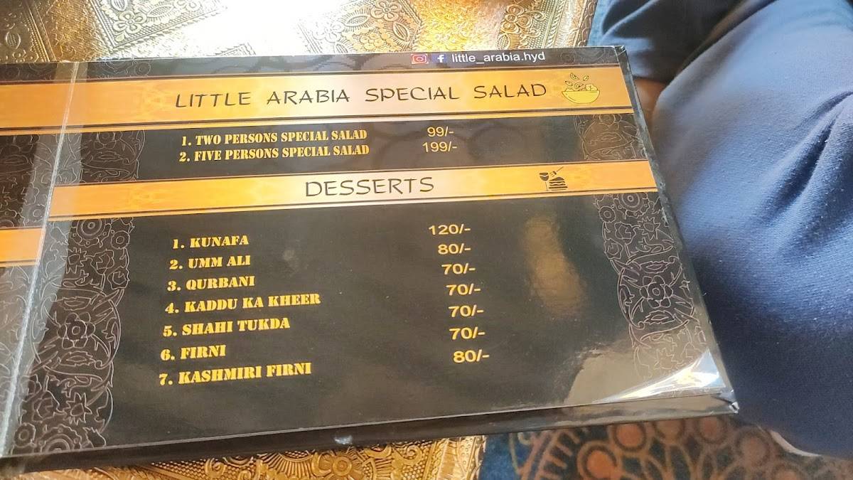 Menu at Little Arabia Mandi, Hyderabad