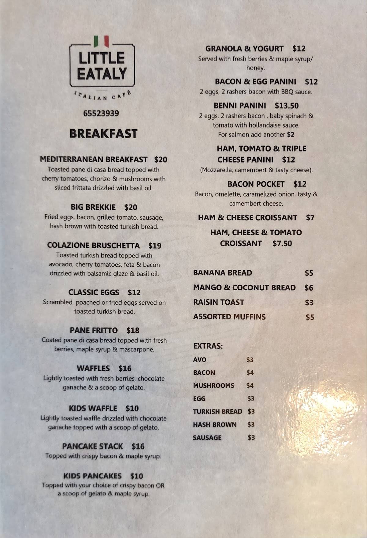 Menu at Little Eataly Cafe Restaurant - Taree, Taree