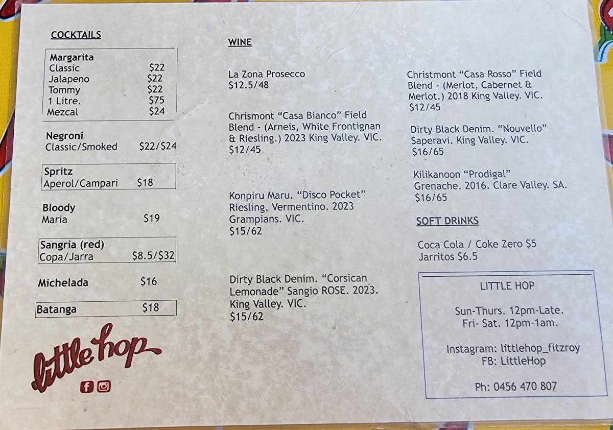 Menu at Little Hop pub & bar, Fitzroy