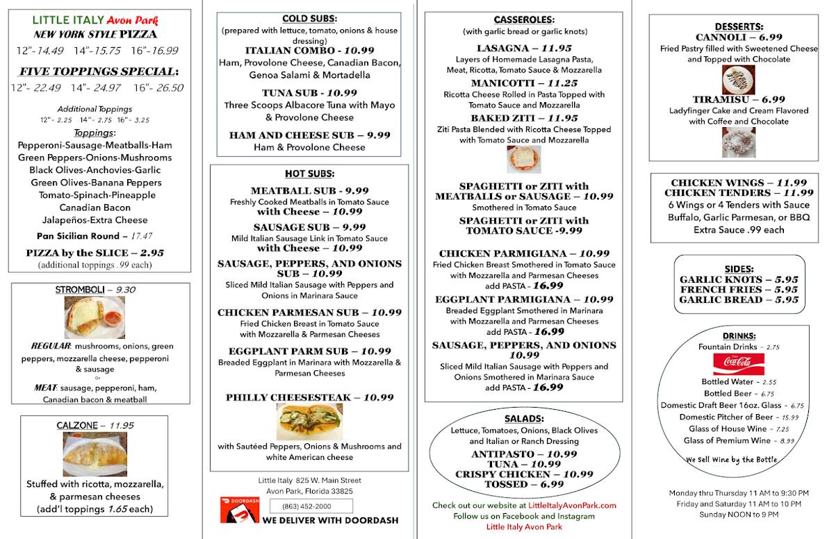 Menu at Little Italy Pizzeria, Avon Park