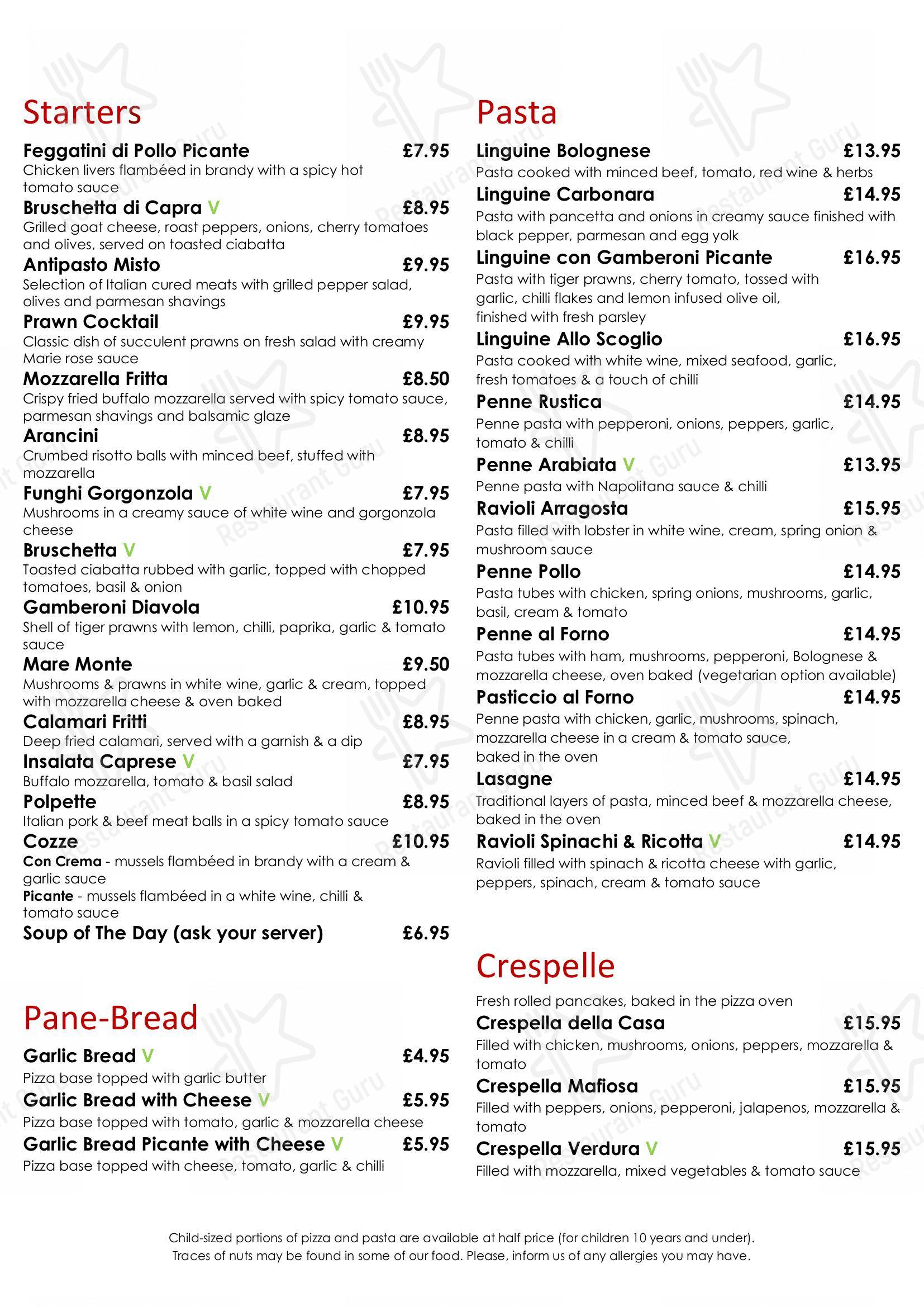 Menu at Little Italy Restaurant, Dronfield
