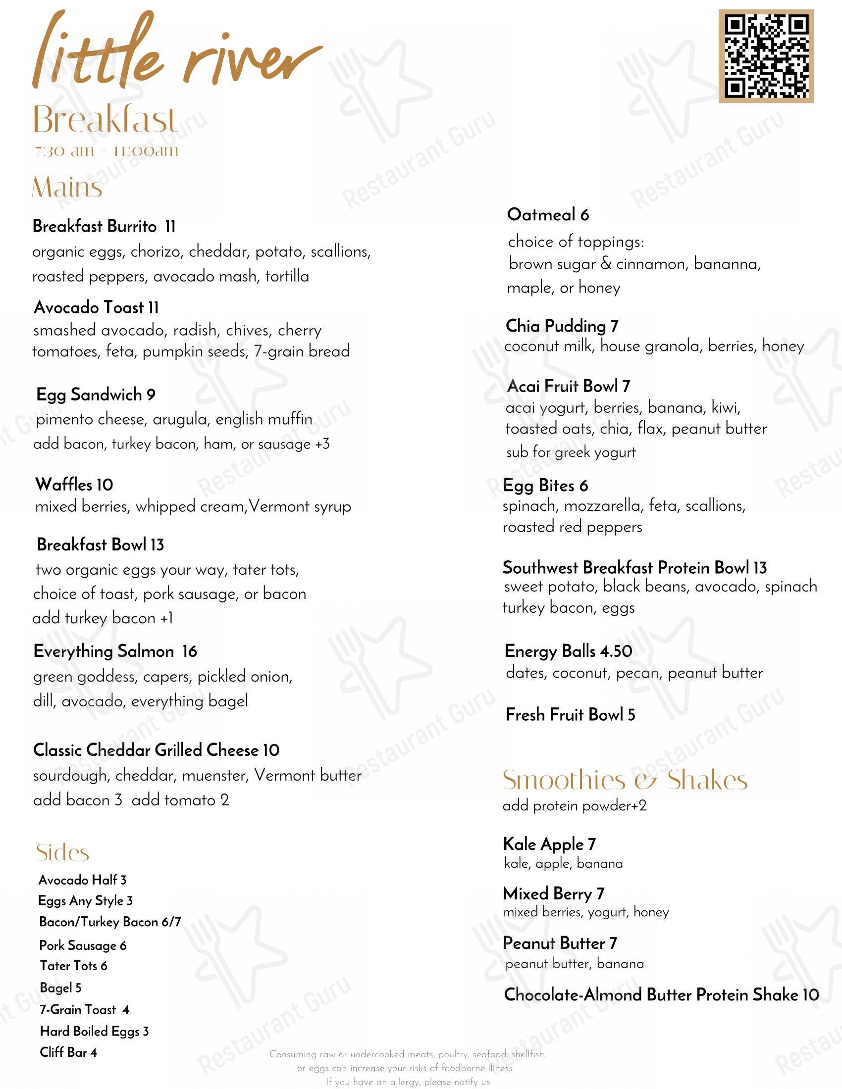 Menu at Little River cafe, New York City