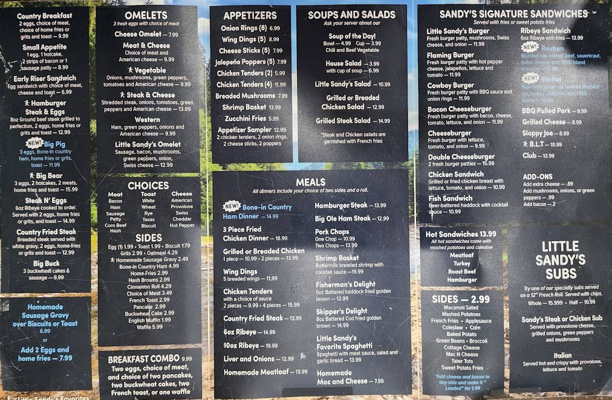 Menu at Little Sandy's Restaurant, Bruceton Mills