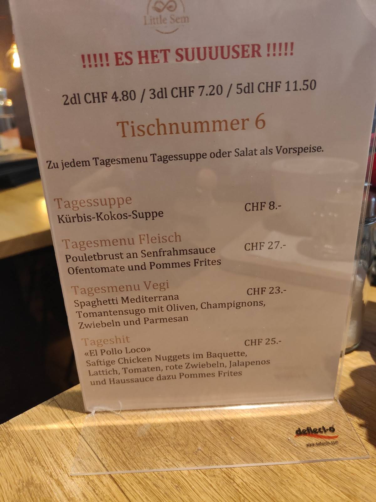 Speisekarte von Little Sem, Aarau
