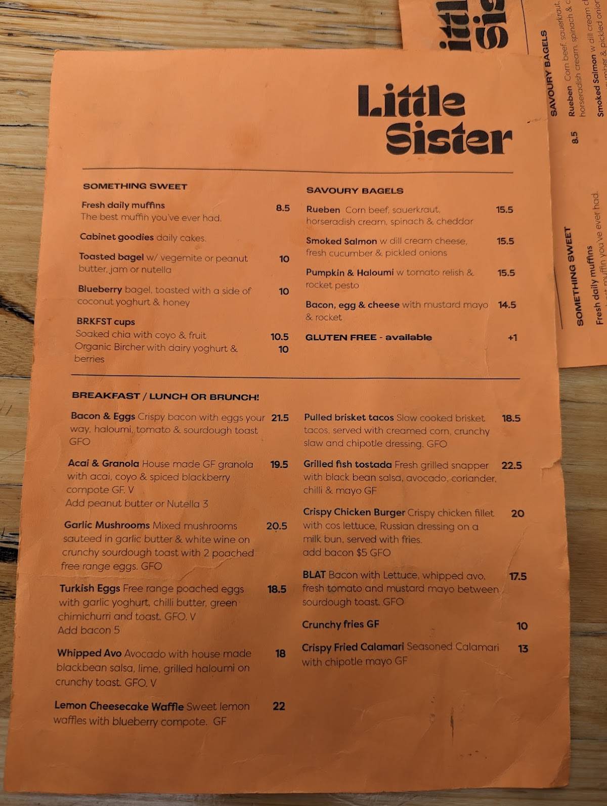 Menu at Little Sister Eatery cafe, Golden Beach