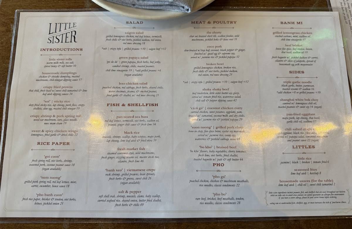 Menu at Little Sister restaurant, Irvine, 896 Spectrum Center Dr