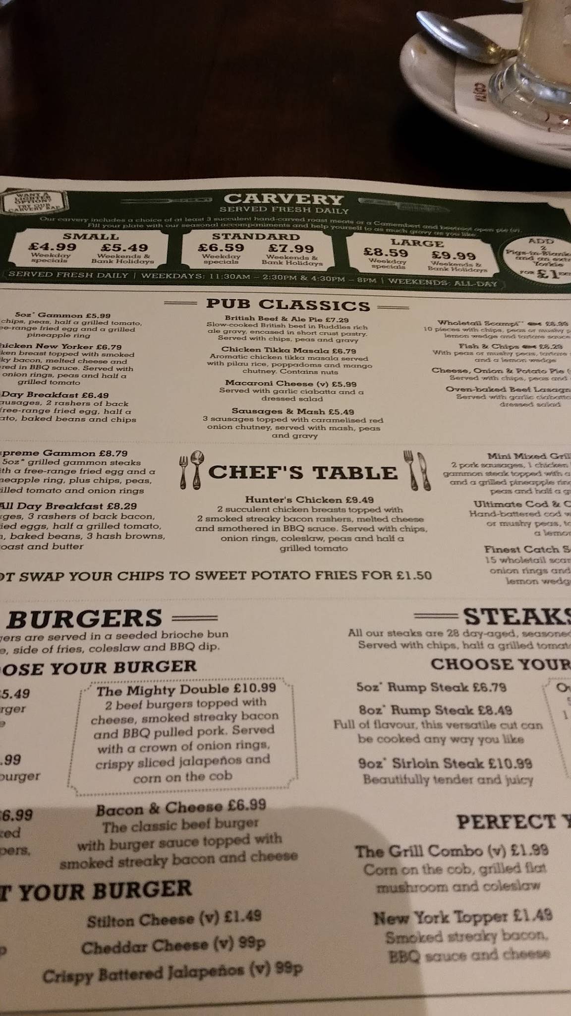 Menu at Beach - Pub & Carvery, Littleborough, Lake Side