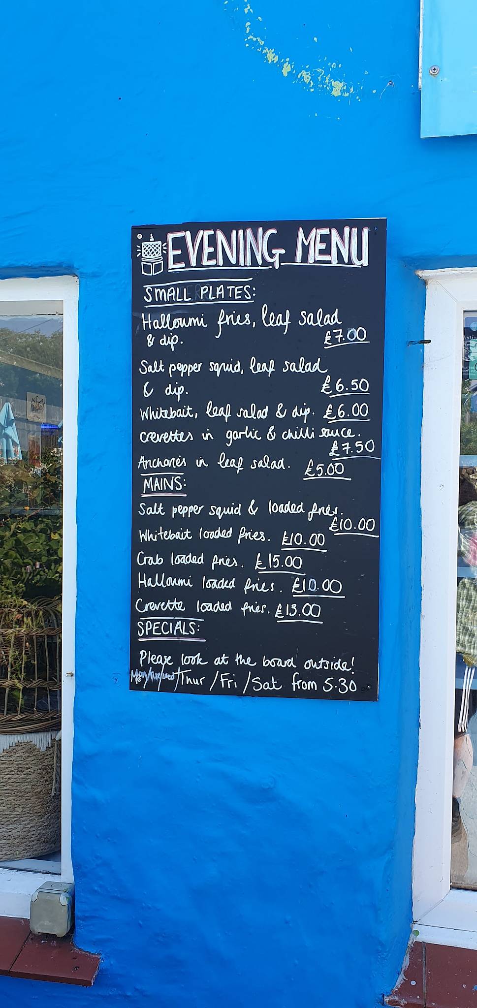 Menu at Lizard Shellfish restaurant, Grade-Ruan