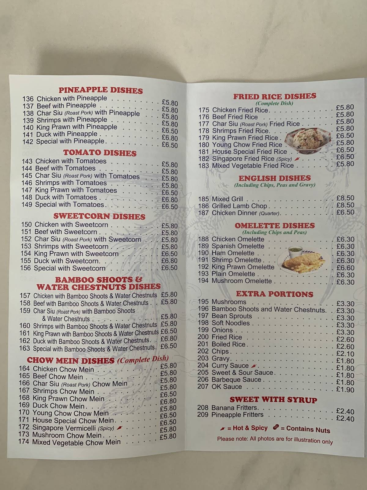 Menu at Phoenix fast food, Llangefni