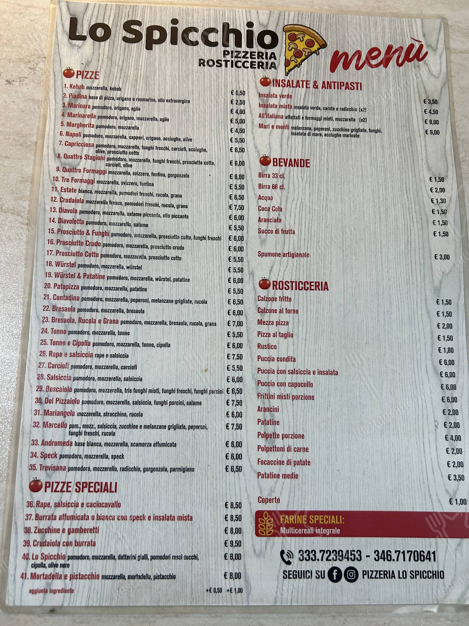 Menu da Lo Spicchio ristorante, Lequile