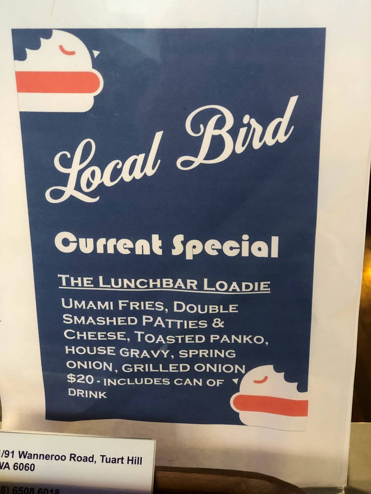 Menu at Local Bird restaurant, Tuart Hill