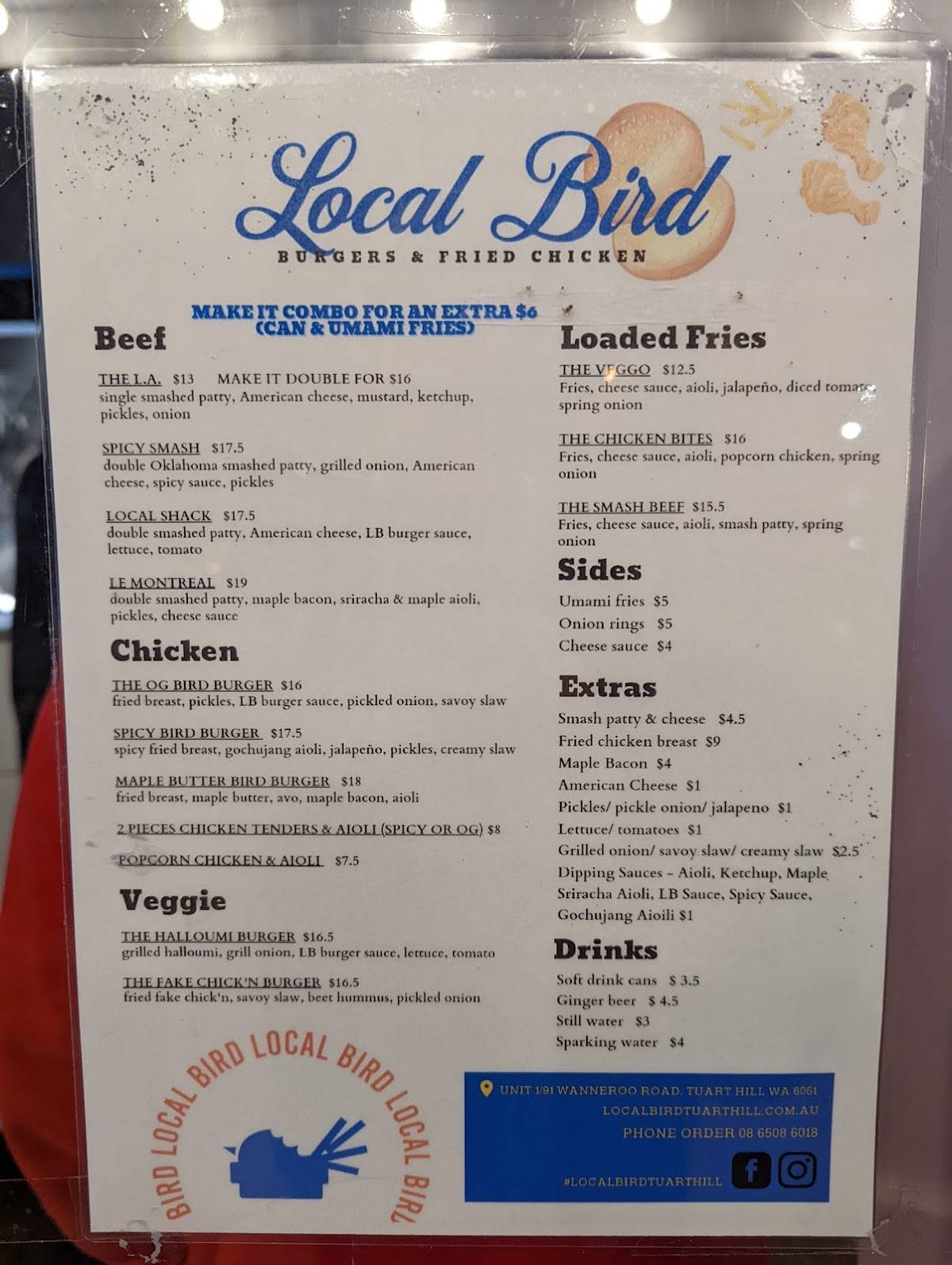 Menu at Local Bird restaurant, Tuart Hill