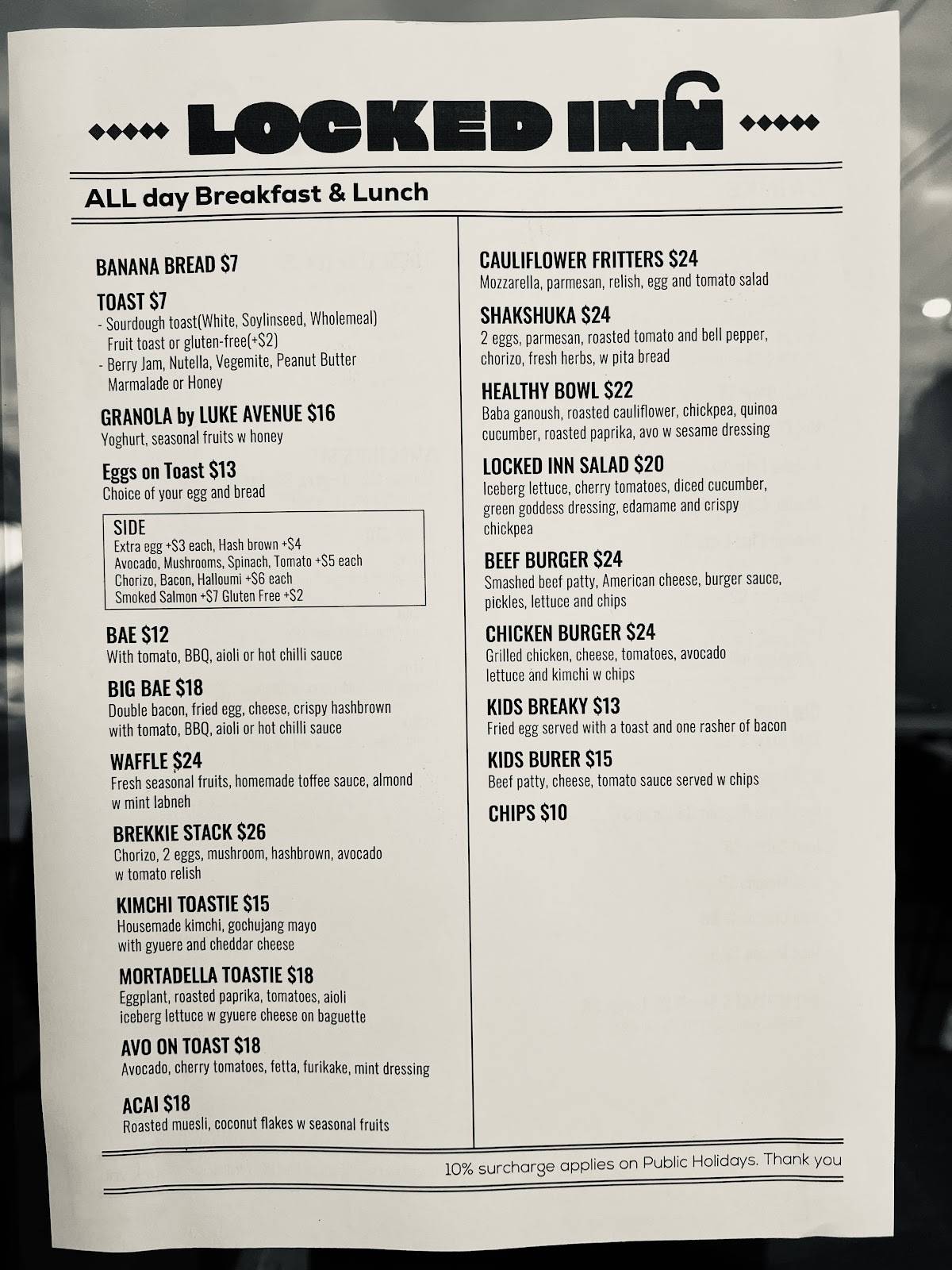 Menu at Locked Inn, Ryde