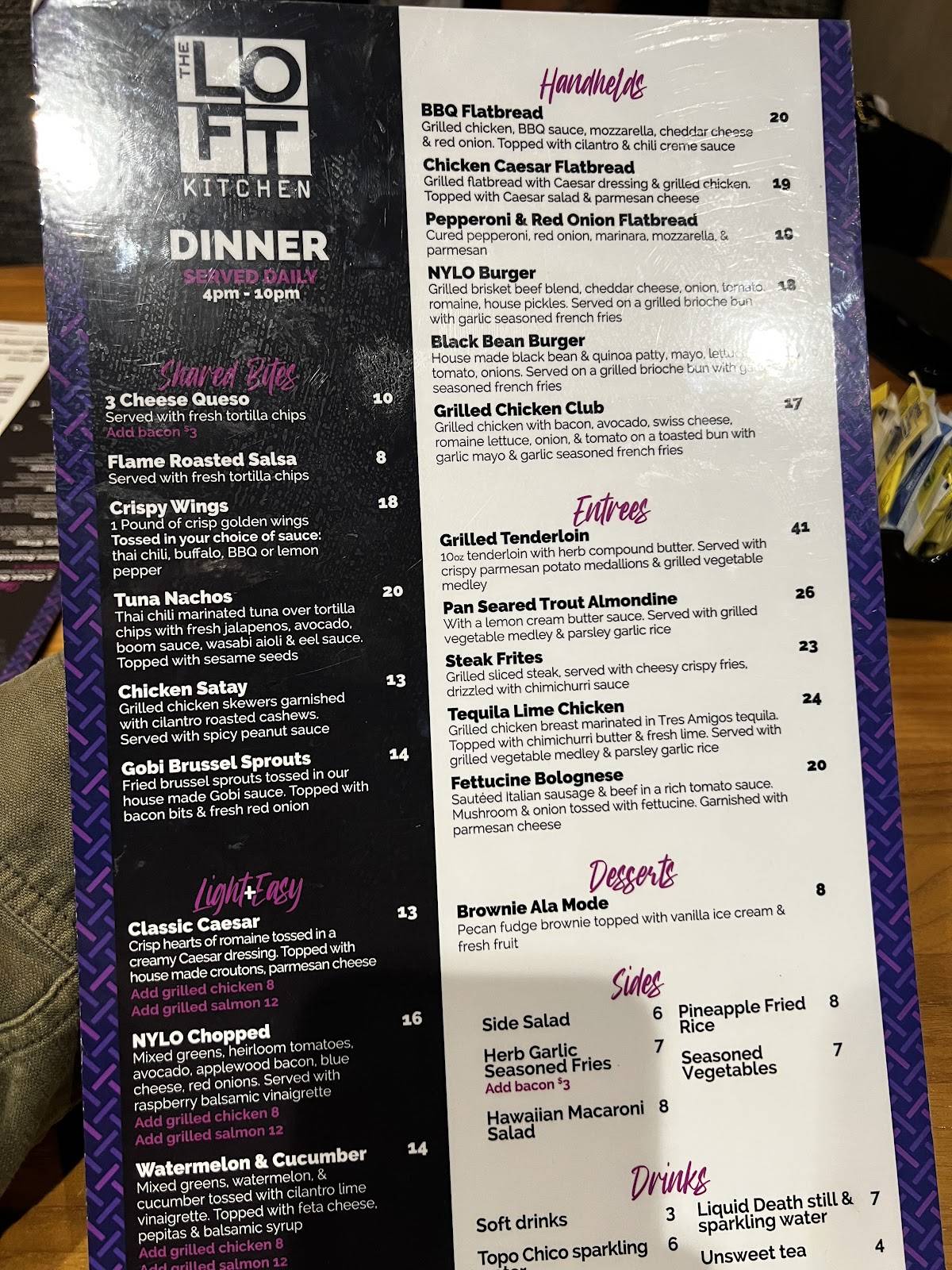 Menu at Loft Kitchen & Bar, Irving