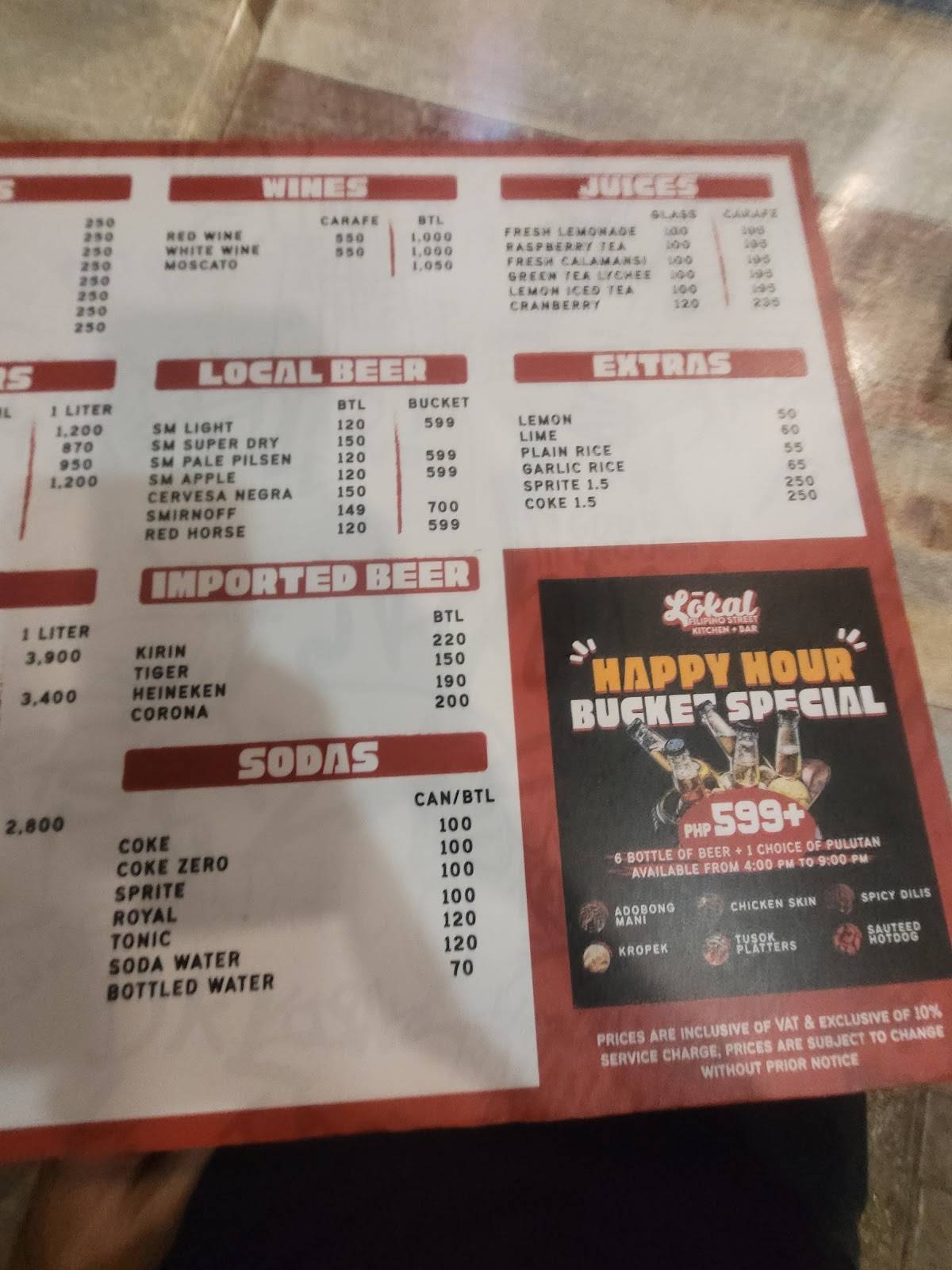 Menu at Lokal by Lōla pub & bar, Quezon City