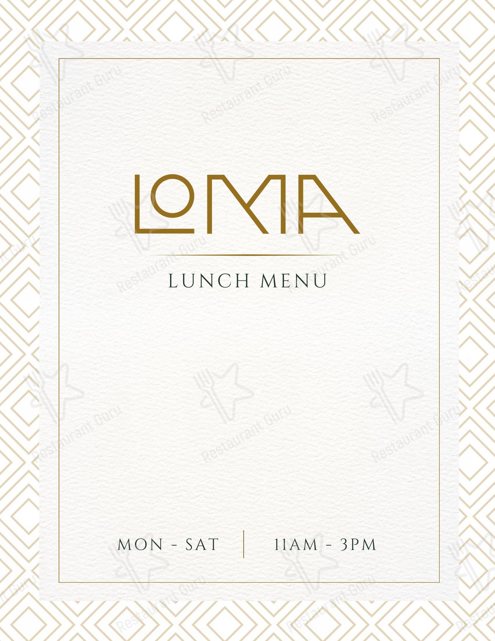Menu at Loma restaurant, Rogers
