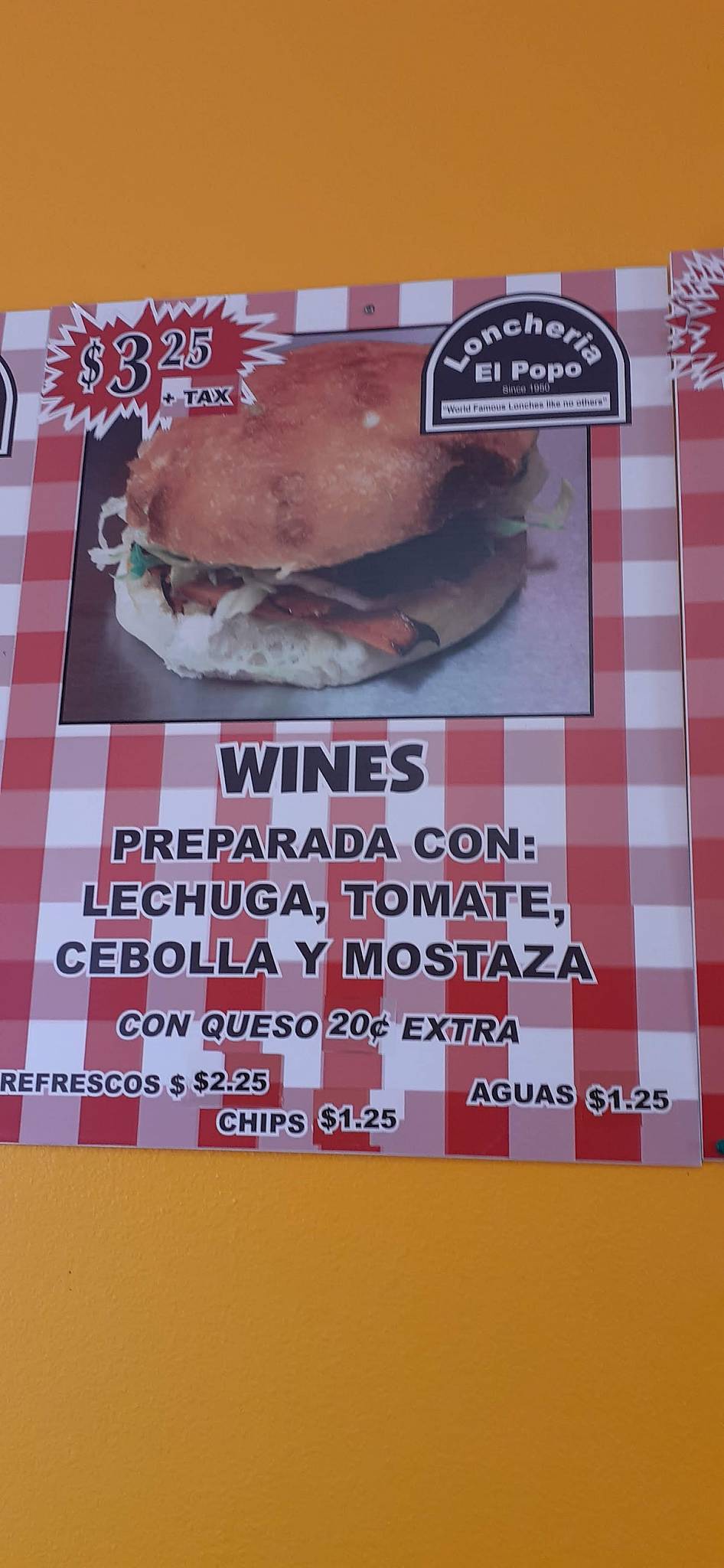 Menu at Loncheria El Popo restaurant, Laredo, Jaime Zapata Memorial Hwy