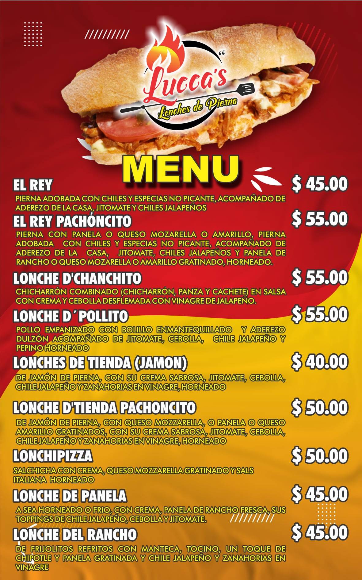 Carta del restaurante Lonches Lucca's, Zapopan