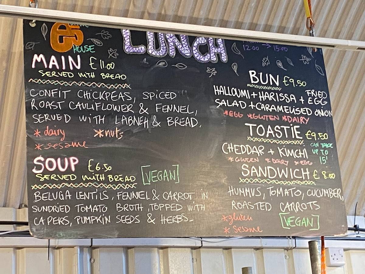 Menu at E5 Bakehouse cafe, London