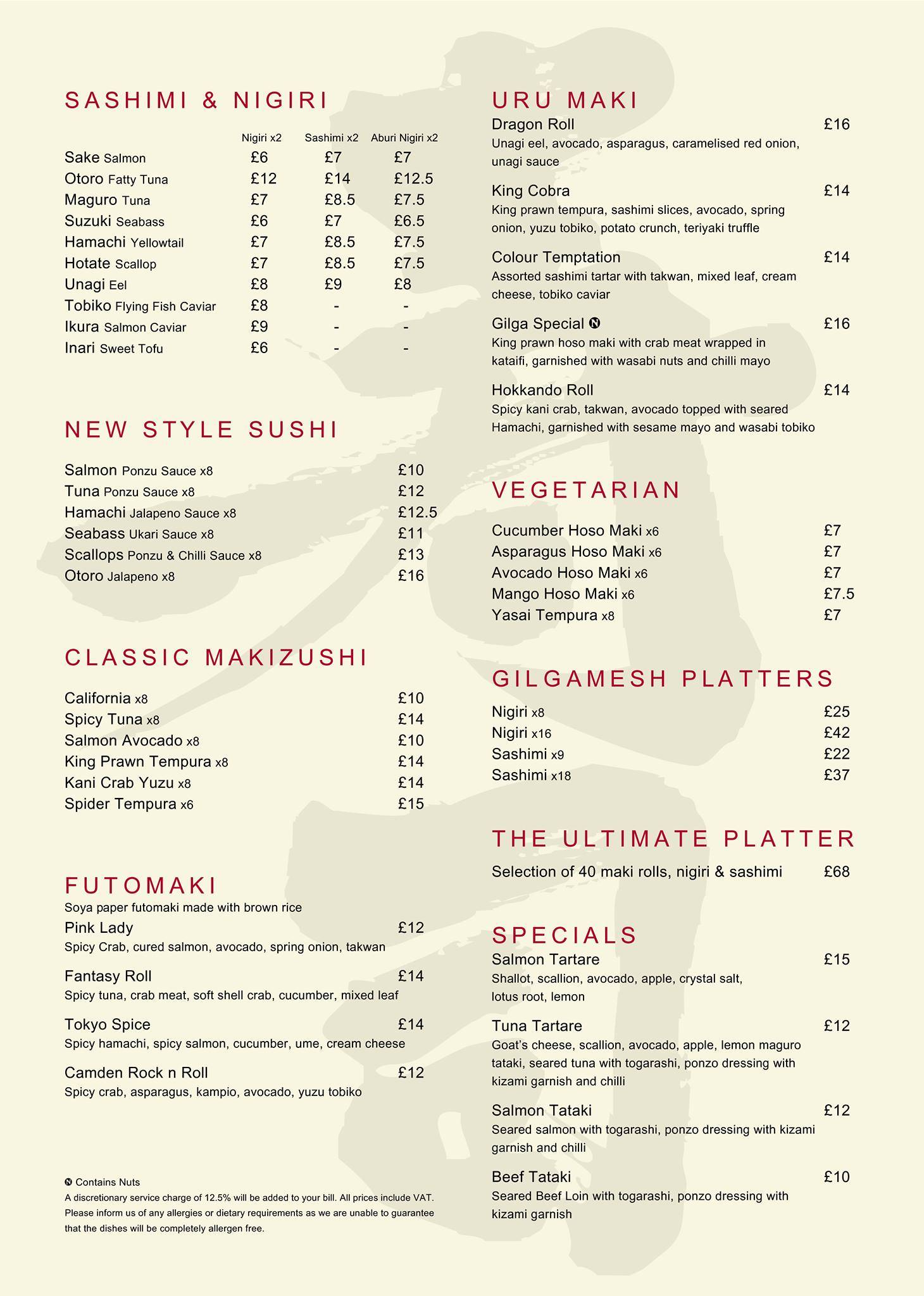 Menu at Gilgamesh pub & bar, London