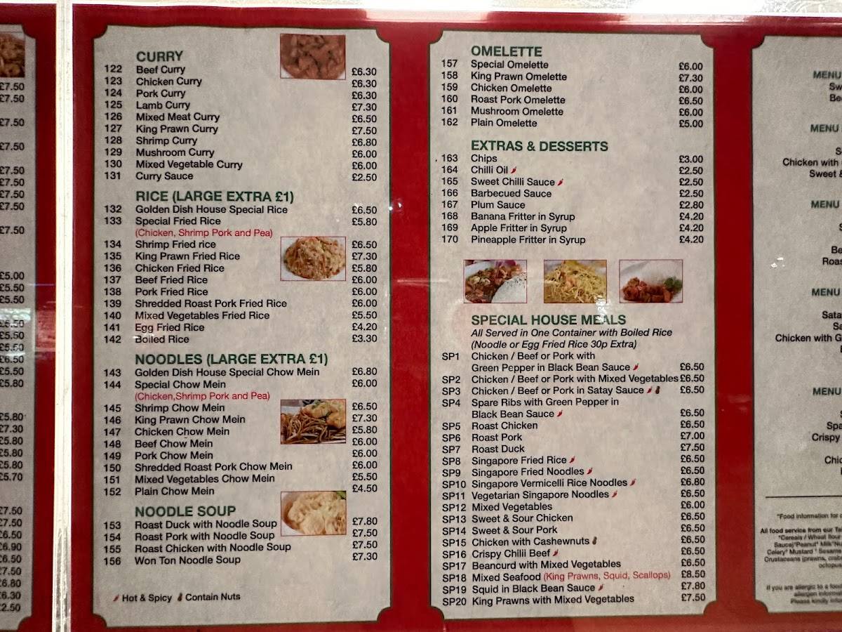 Menu at Golden Dish fast food, London, 113 High Rd