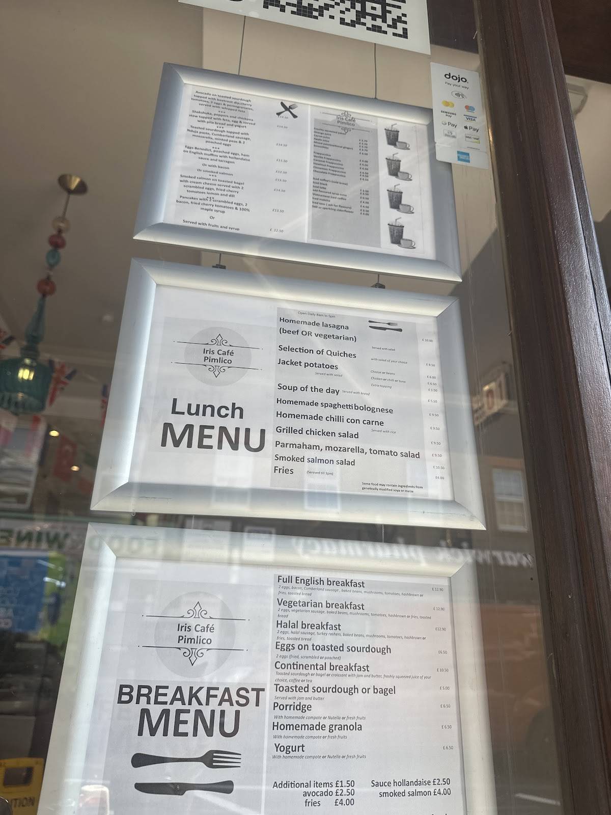 Menu at Iris cafe, London, 43A Warwick Wy
