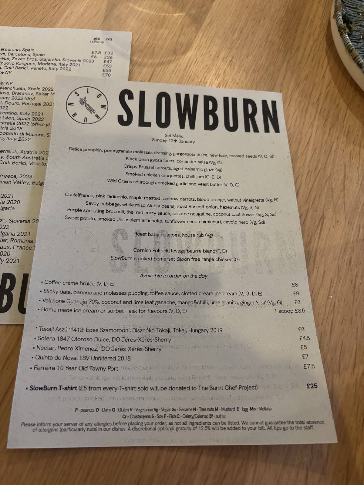 Menu at SlowBurn London restaurant, London