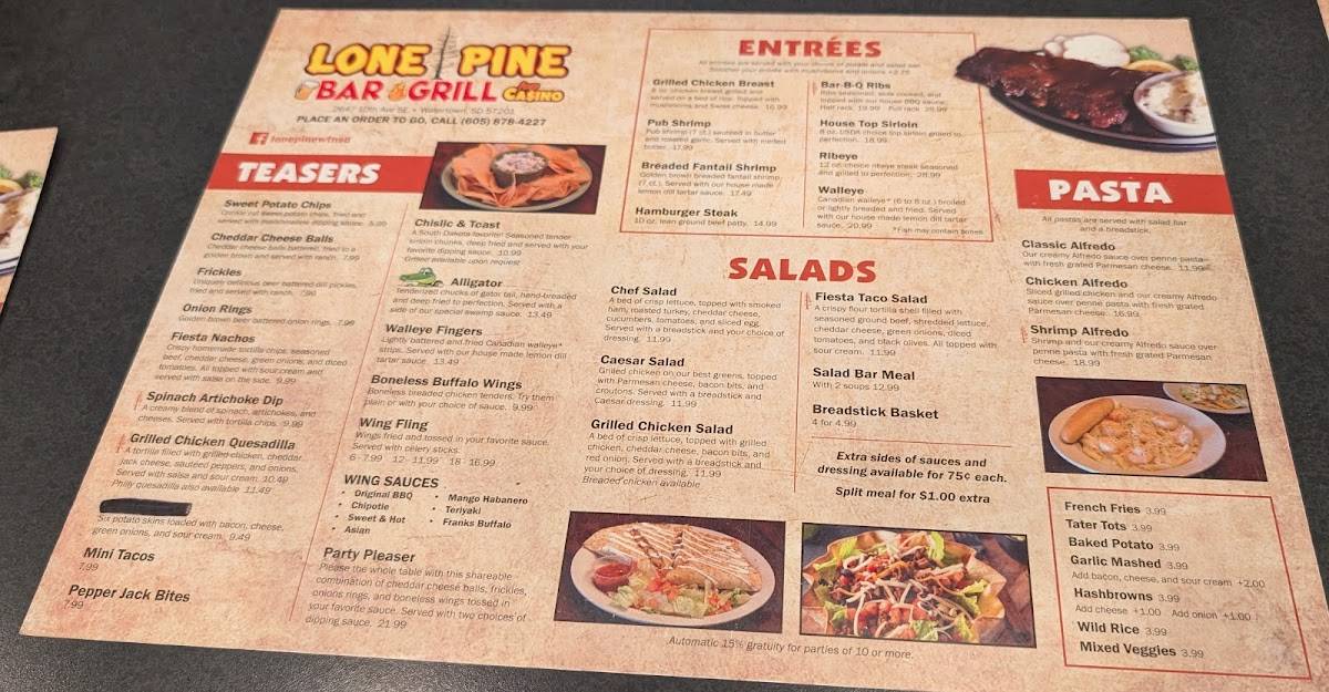 Menu at Lone Pine Bar and Grill, Watertown, 10th Ave SE