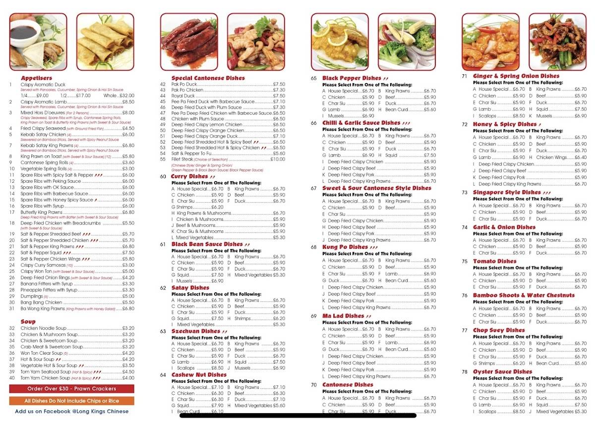 Menu at Long King Chinese Restaurant, Whitby