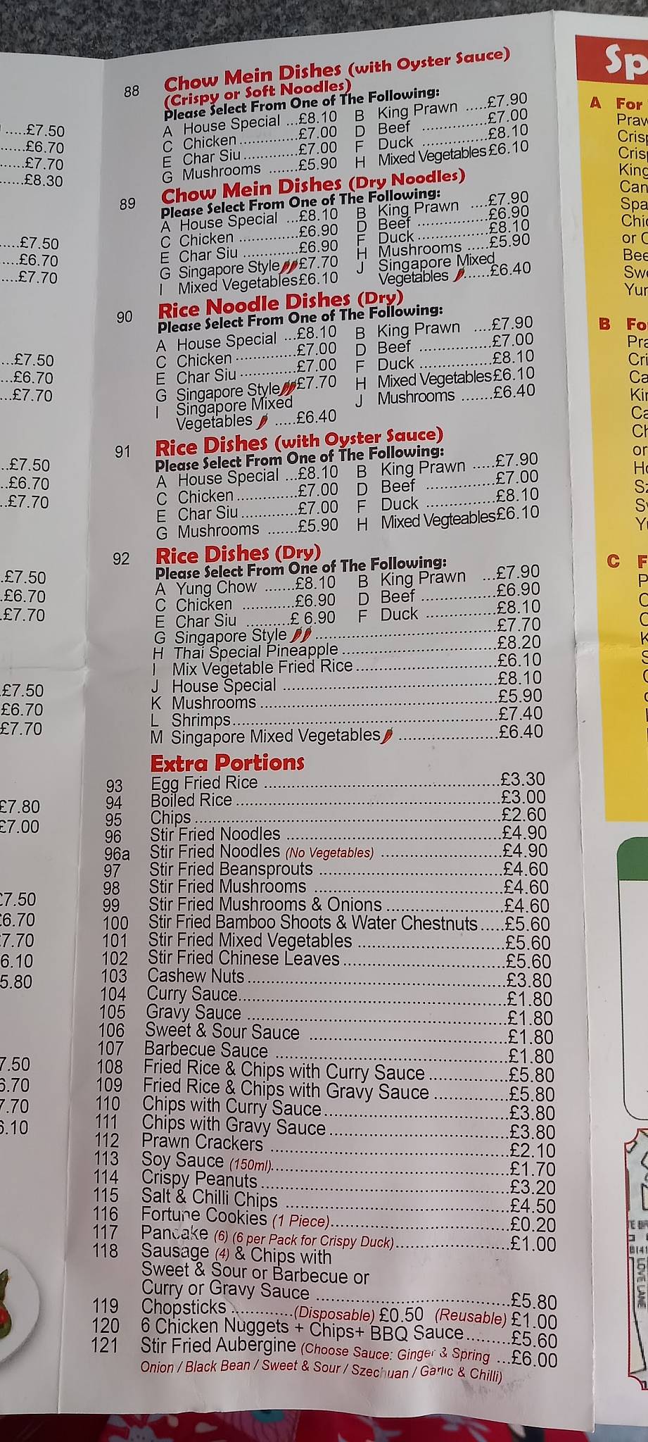 Menu at Long King Chinese Restaurant, Whitby