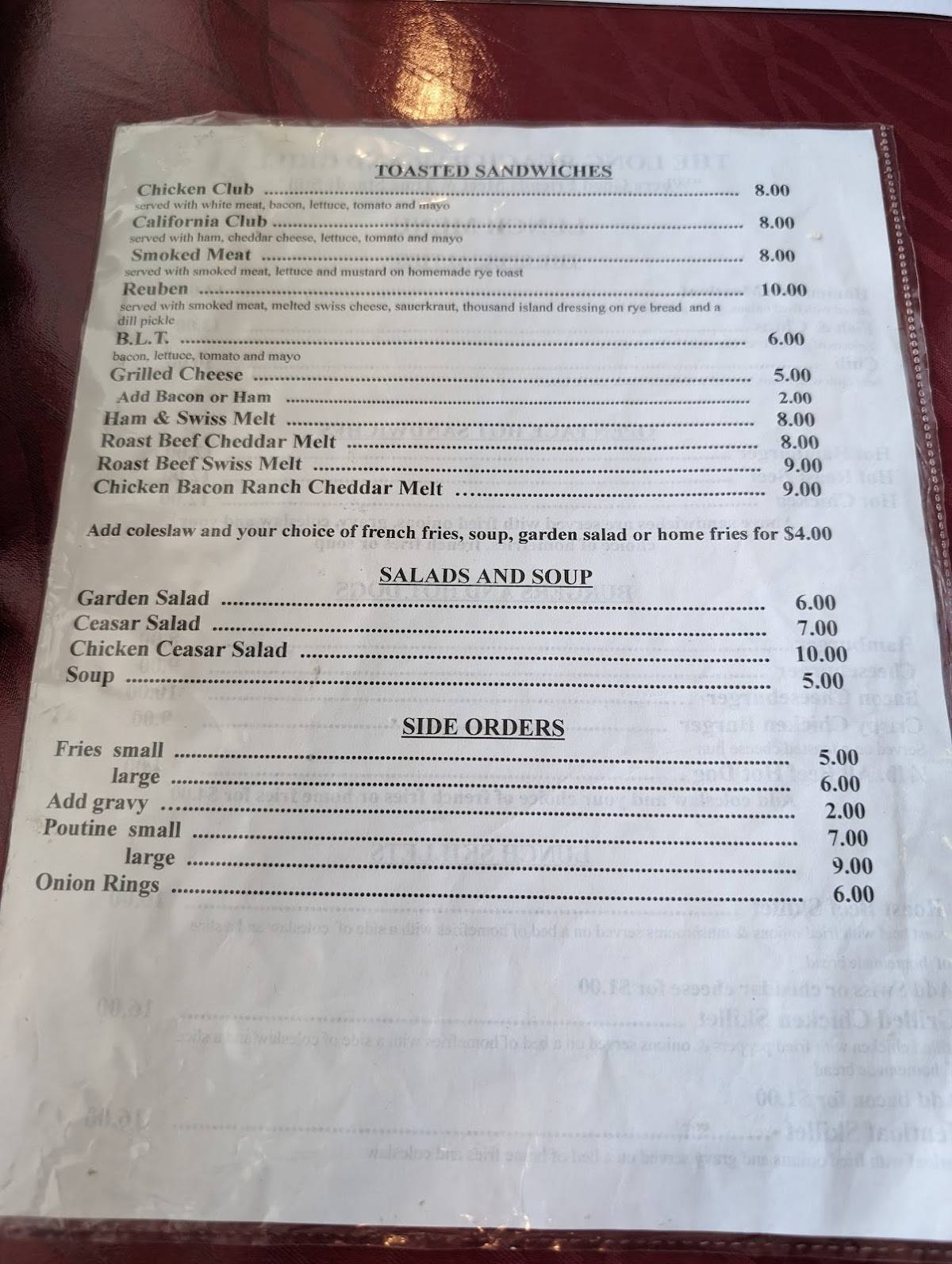 Menu at Long Reach Bar & Grill, Kemptville