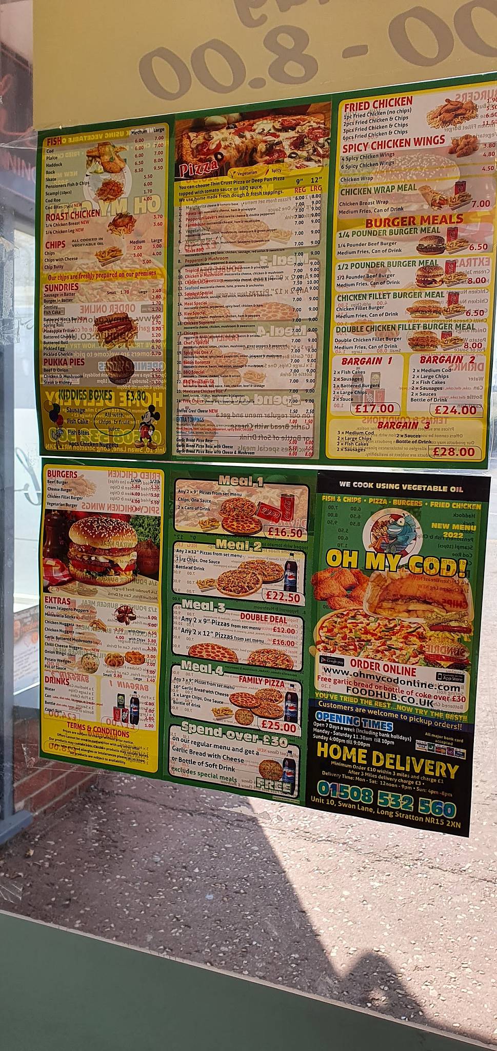 Menu at Oh My Cod restaurant, Long Stratton