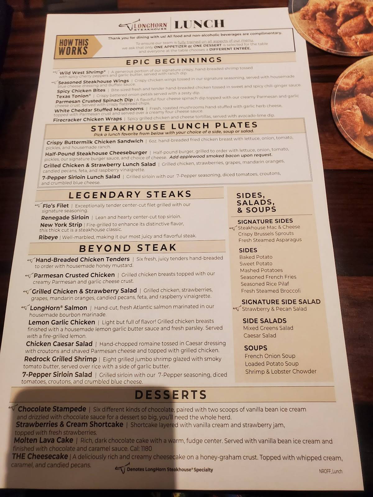 Menu at LongHorn Steakhouse, Zephyrhills