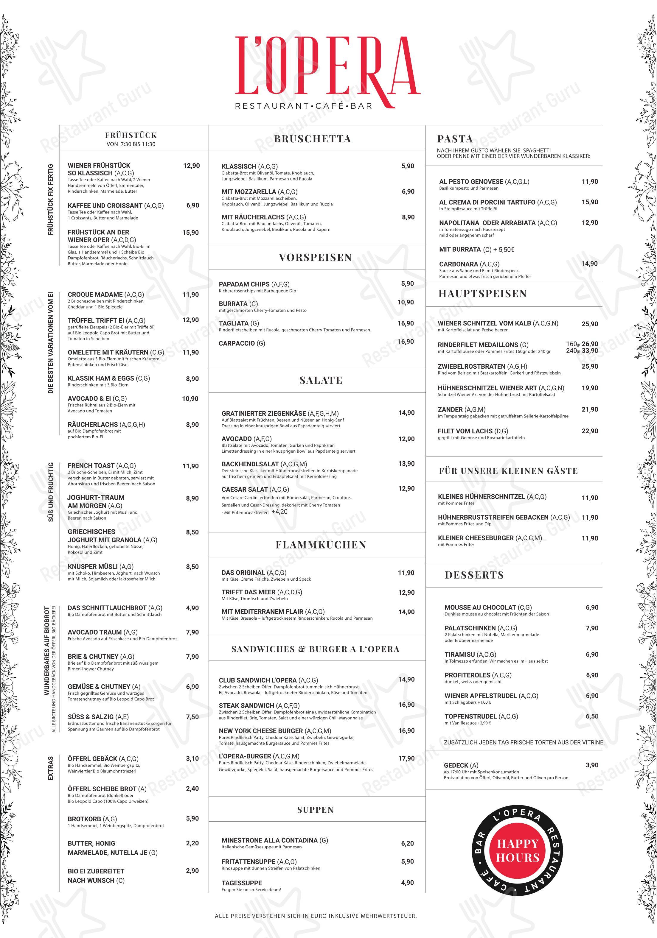 Speisekarte von L'Opera Restaurant-Cafe-Bar, Wien
