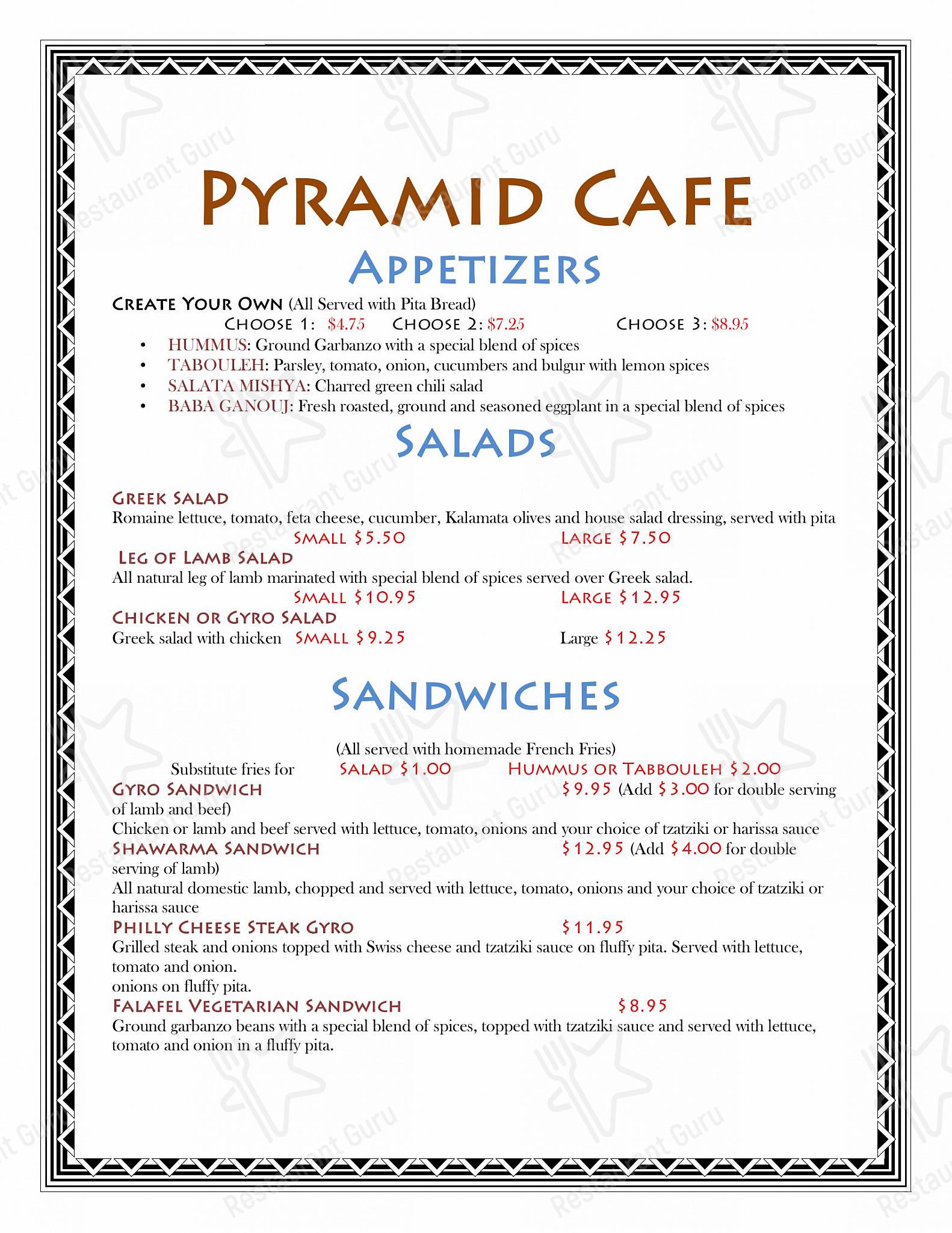 Menu at Pyramid cafe, Los Alamos