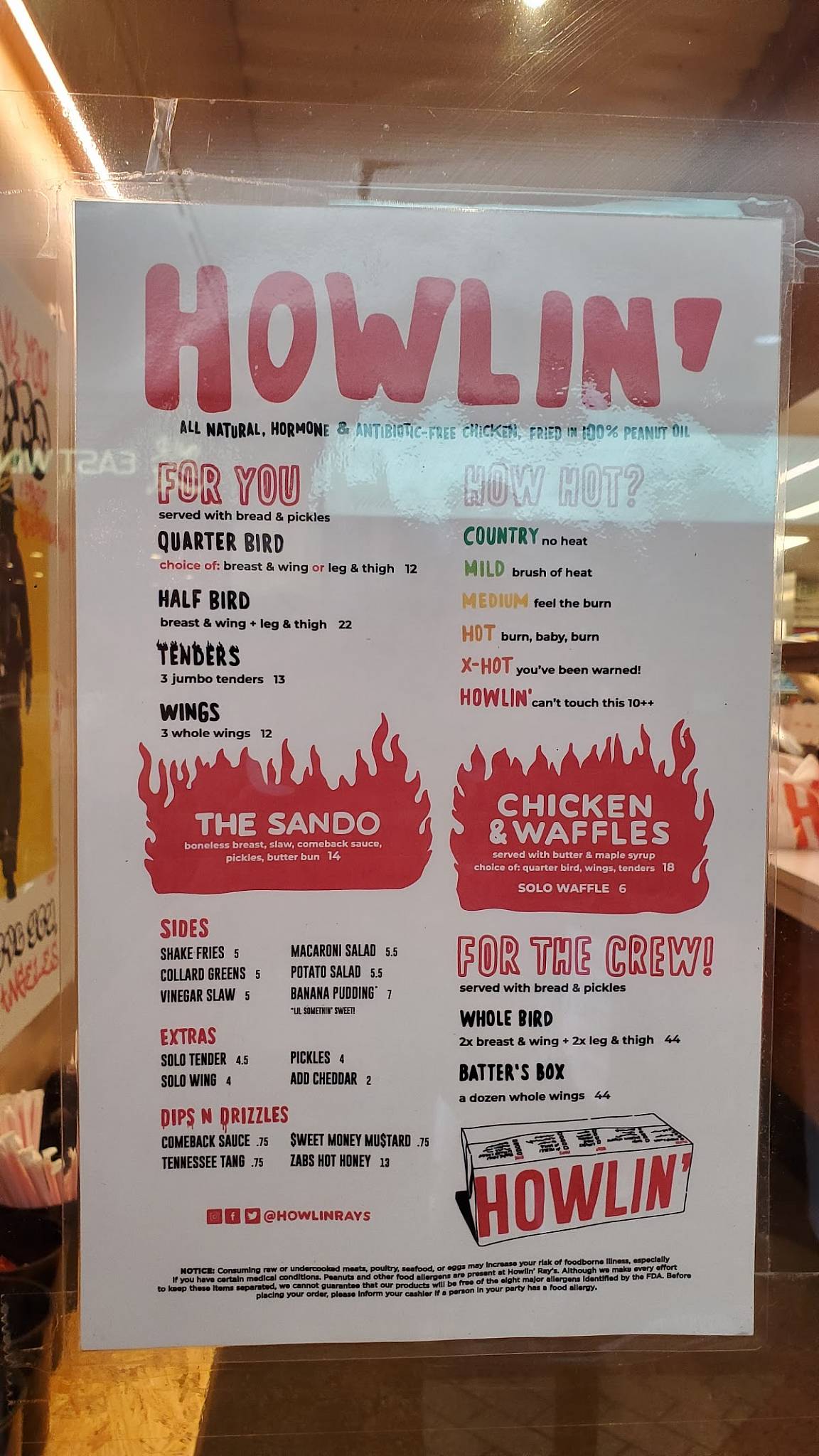Menu at Howlin' Ray's Hot Chicken - Chinatown restaurant, Los Angeles ...