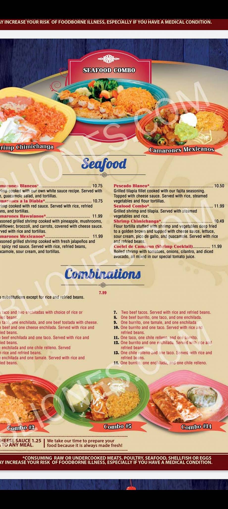 Menu at Los Arcos restaurant, Boaz