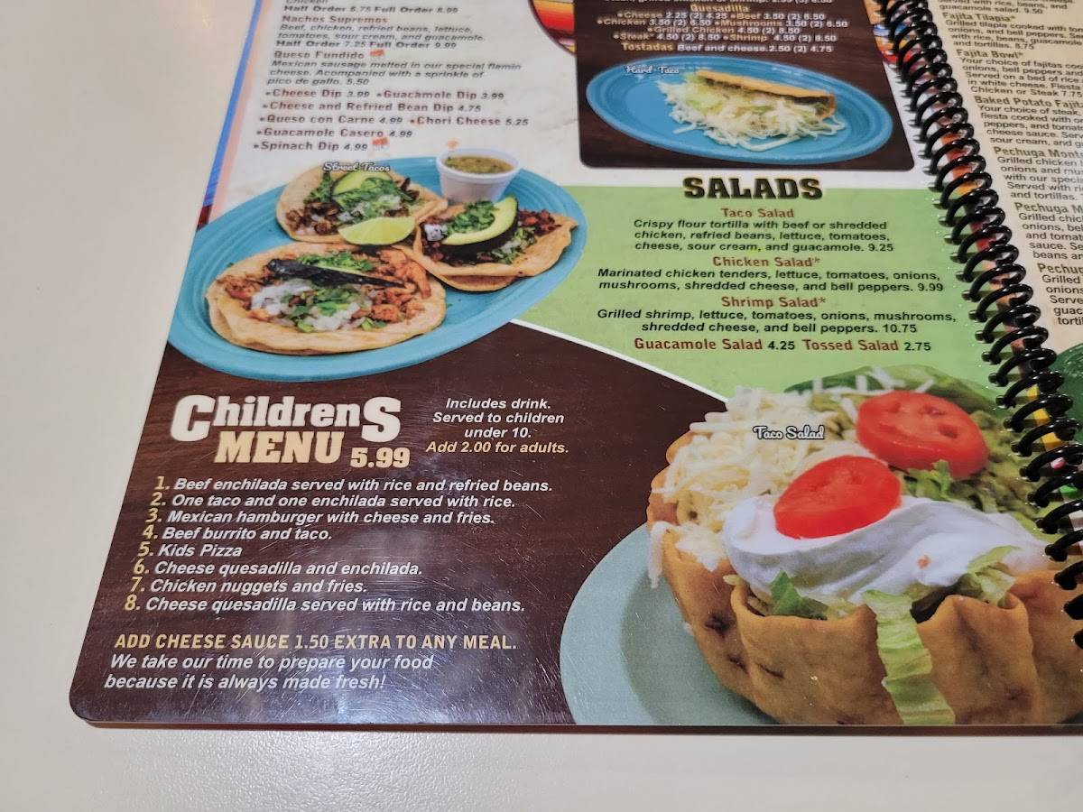 Menu at Los Arcos restaurant, Boaz