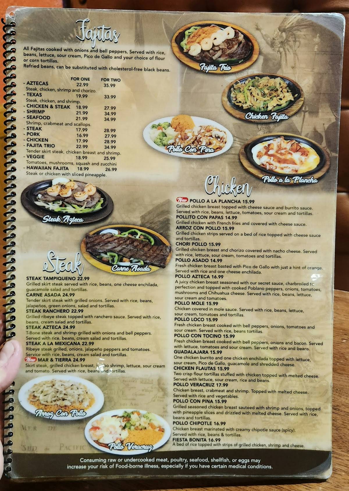 Menu at Los Aztecas restaurant, Dubuque, Dodge St