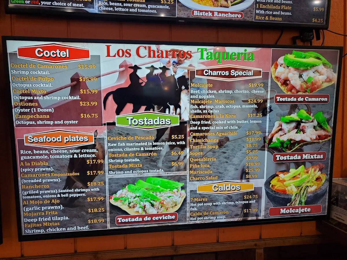 Menu at Los Charros Taqueria restaurant, Yuba City