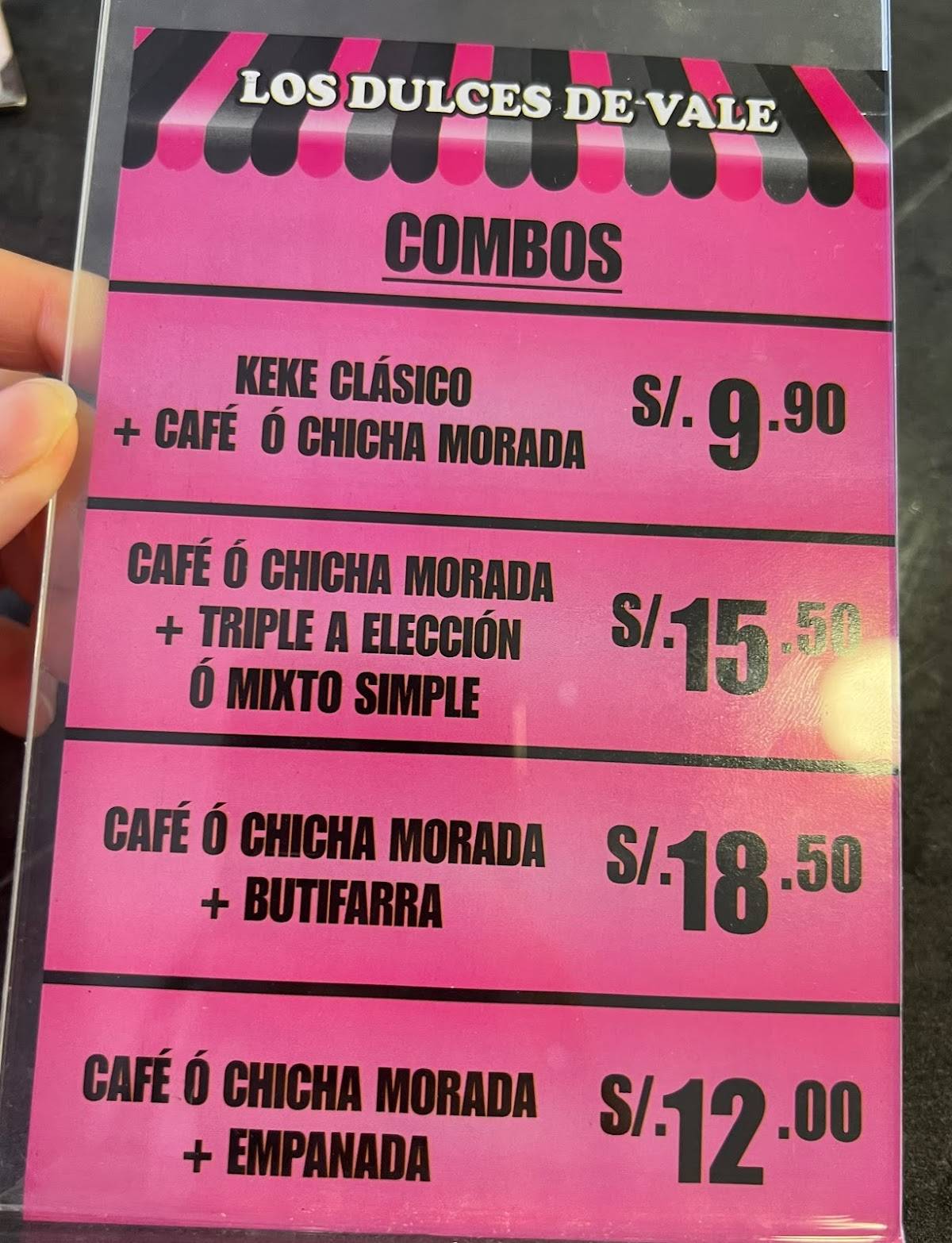 Carta del restaurante Los dulces del Vale, San Miguel