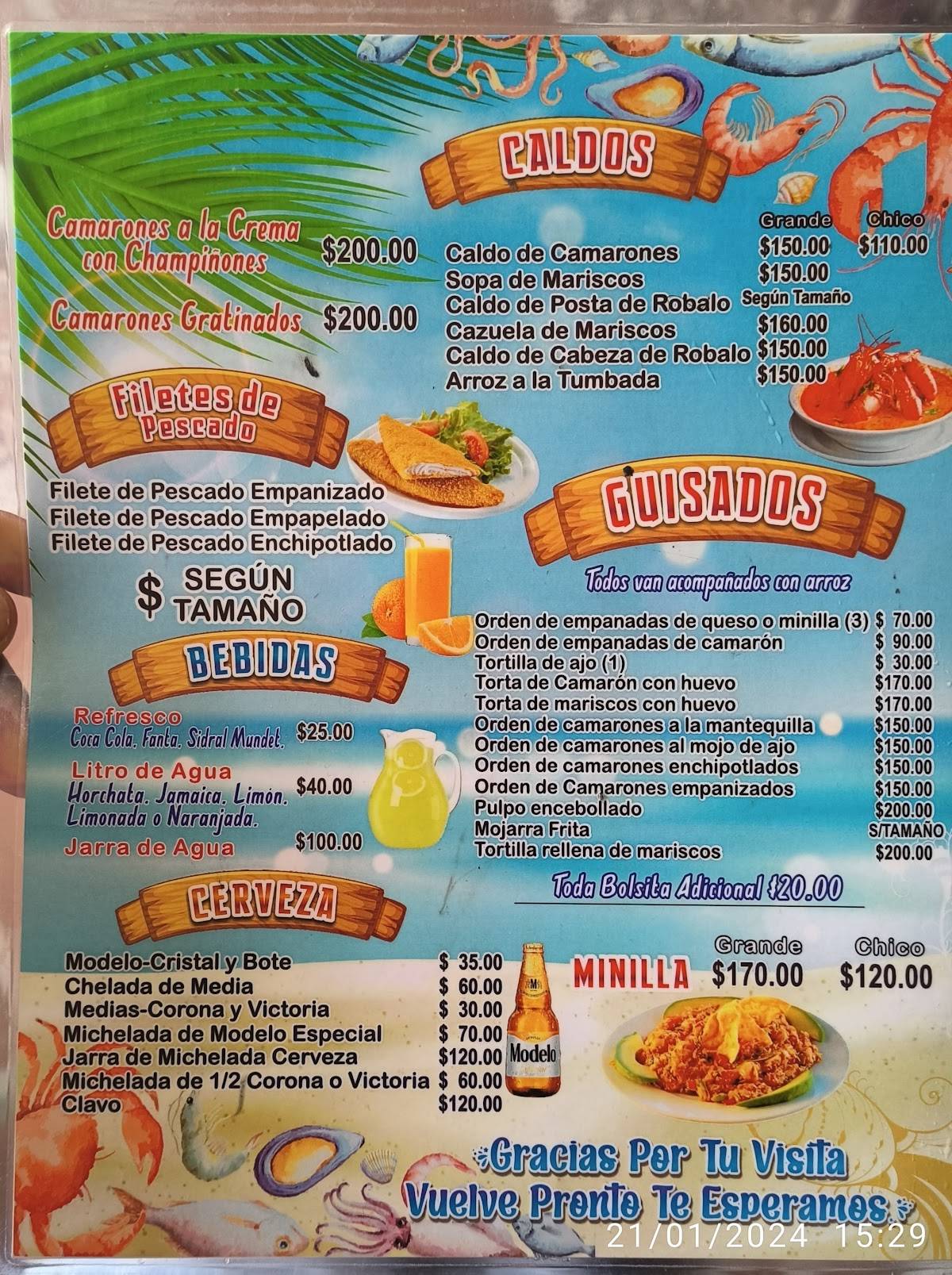Carta del restaurante Los Jacobos, Minatitlán