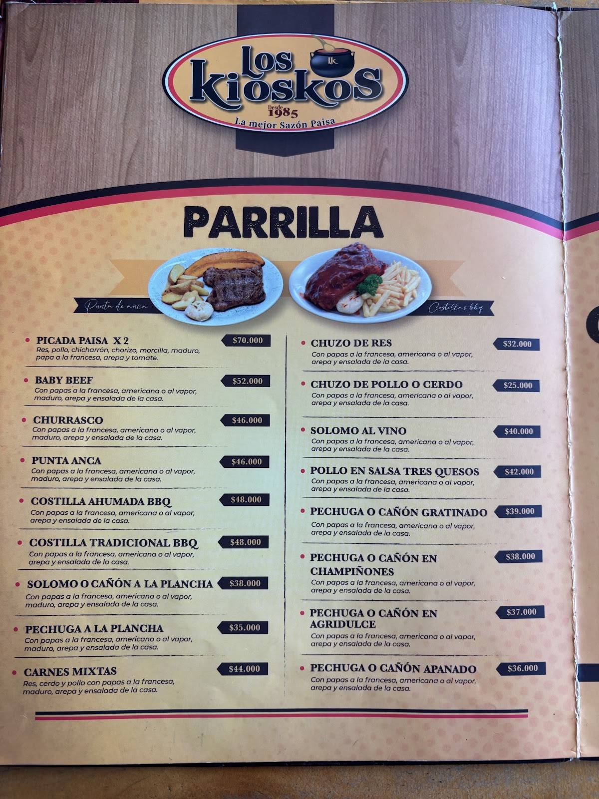 Carta de Restaurante Los Kioskos Sede 1, Guarne
